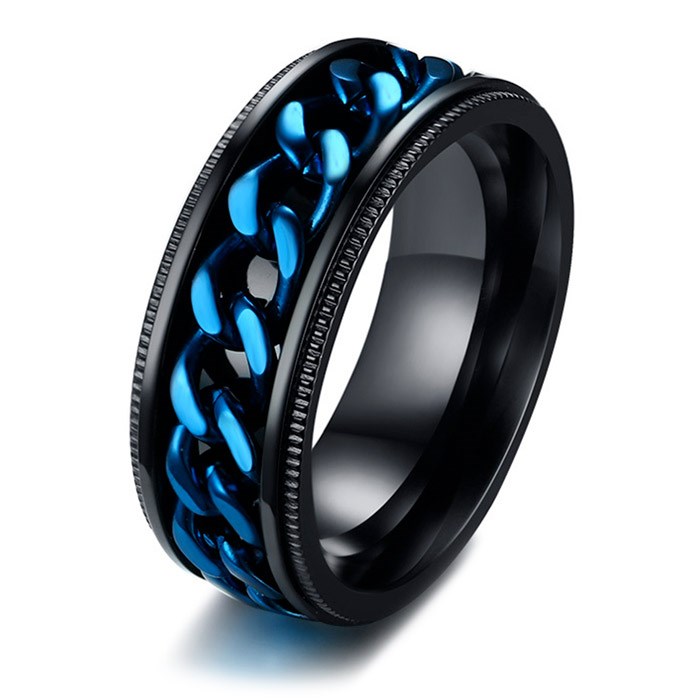 Ring Sort Med Blå Kæde