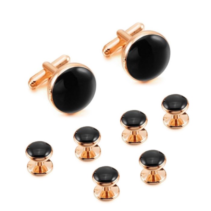 Smoking & Manchet knapper Rosegold & Sort