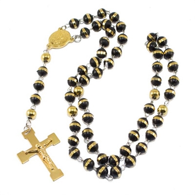 Rosenkrans sortguld med kors